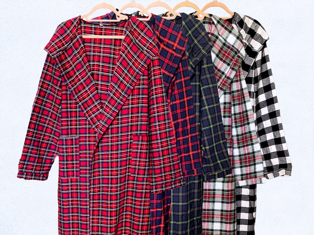 Adult Plaid Robes With Pockets and Hood Multi Colored Red Black White ...