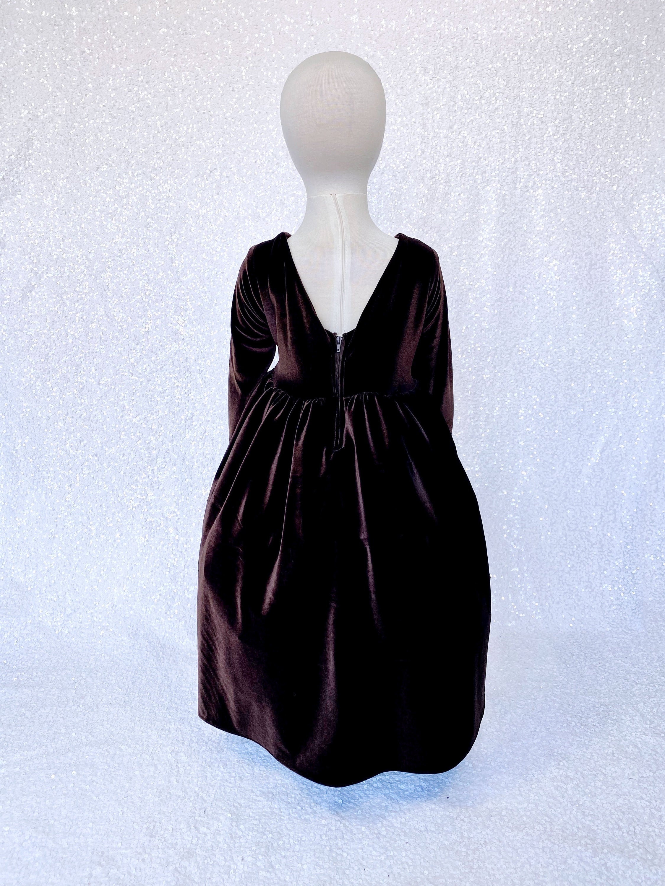 Brown Long Sleeve V-back Stretchy Velvet Gown Junior Toddler | Etsy