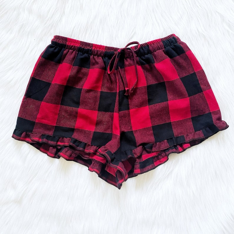 Plaid Shorts Ruffle Trim Pajama PJ Adult Women Sleepwear - Etsy