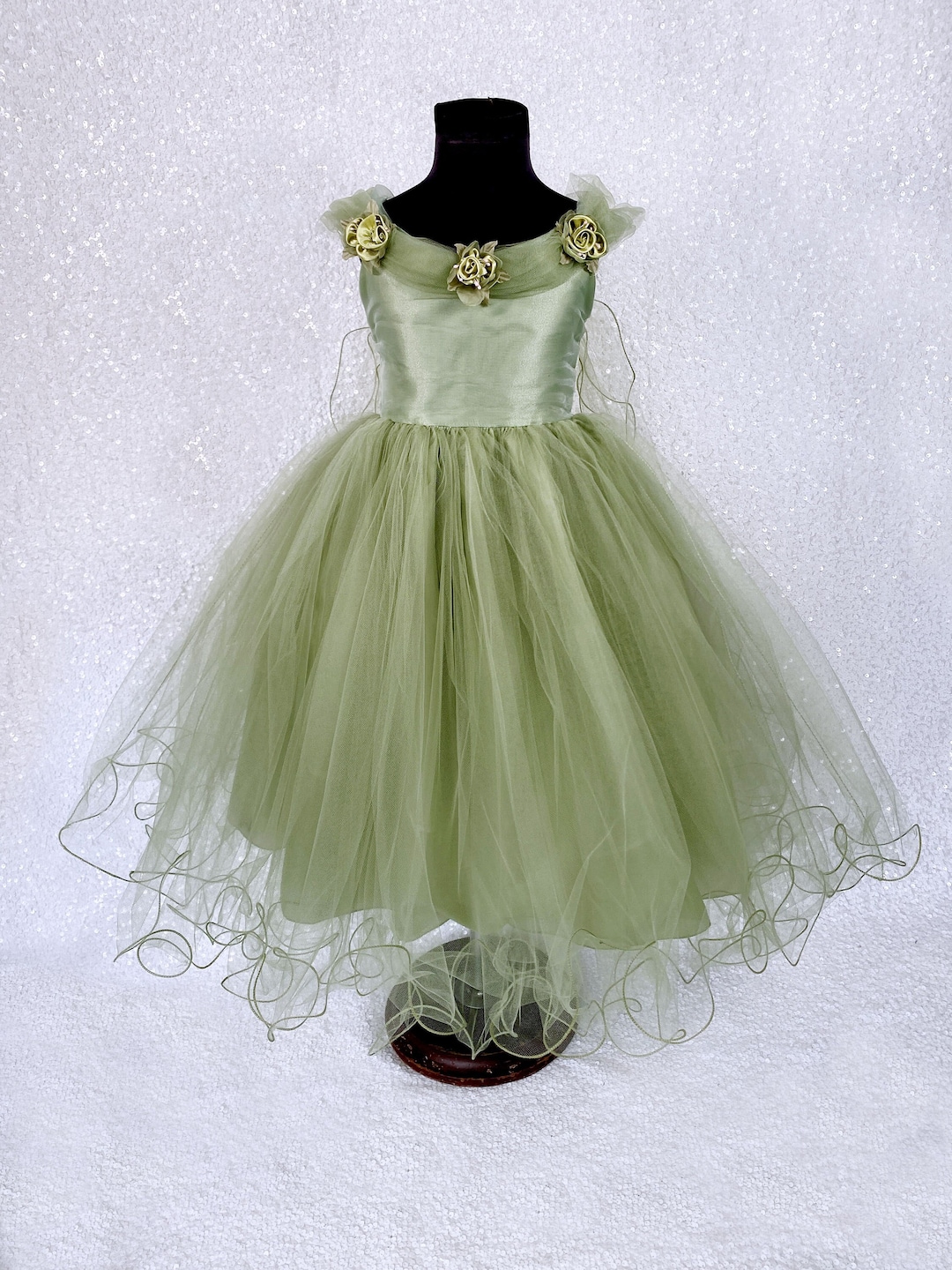 FL 2 Layer Sage Fairy Wings Gown Infant Junior Flower Girl Pageant ...