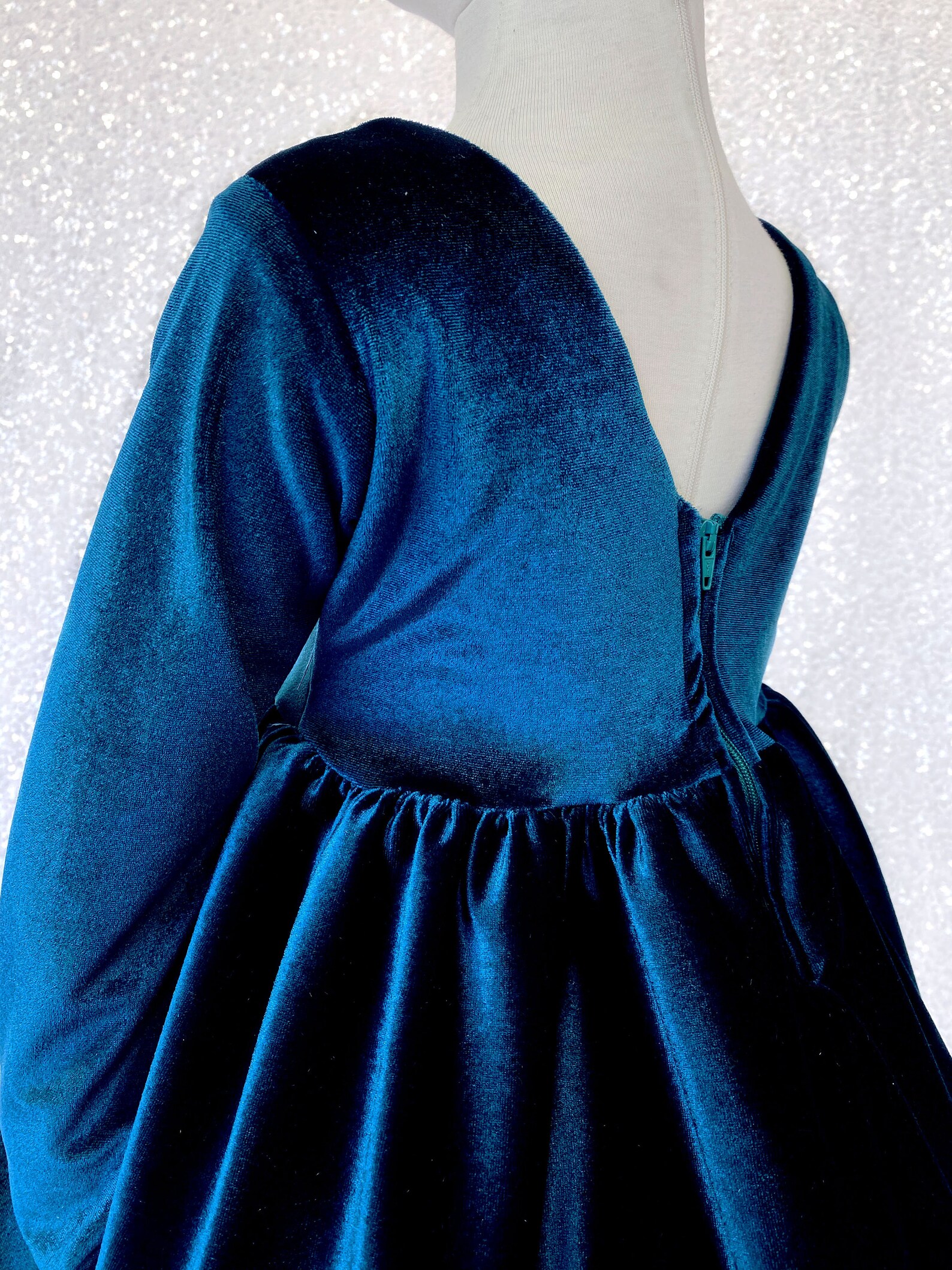 Long Sleeve Velvet V-back Stretchy Blue Peacock Dress Infant - Etsy