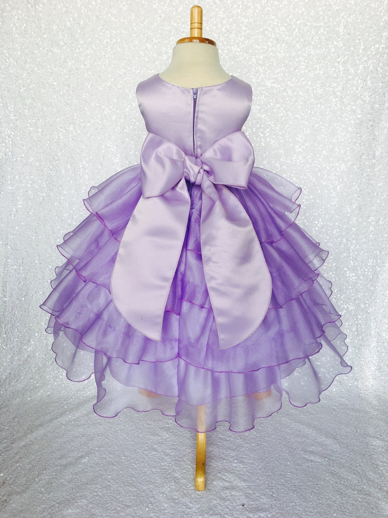 Organza Ruffle Dress Lilac Satin Sash Flower Girl Gown Wedding | Etsy