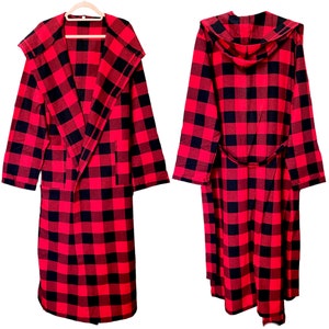 Adult Plaid Robes With Pockets and Hood Multi Colored Red Black White ...
