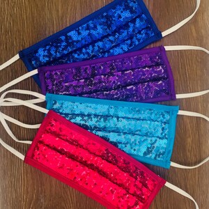 Navy Mini Sequence Face Mask Filtered Washable Reusable Adult Women ...