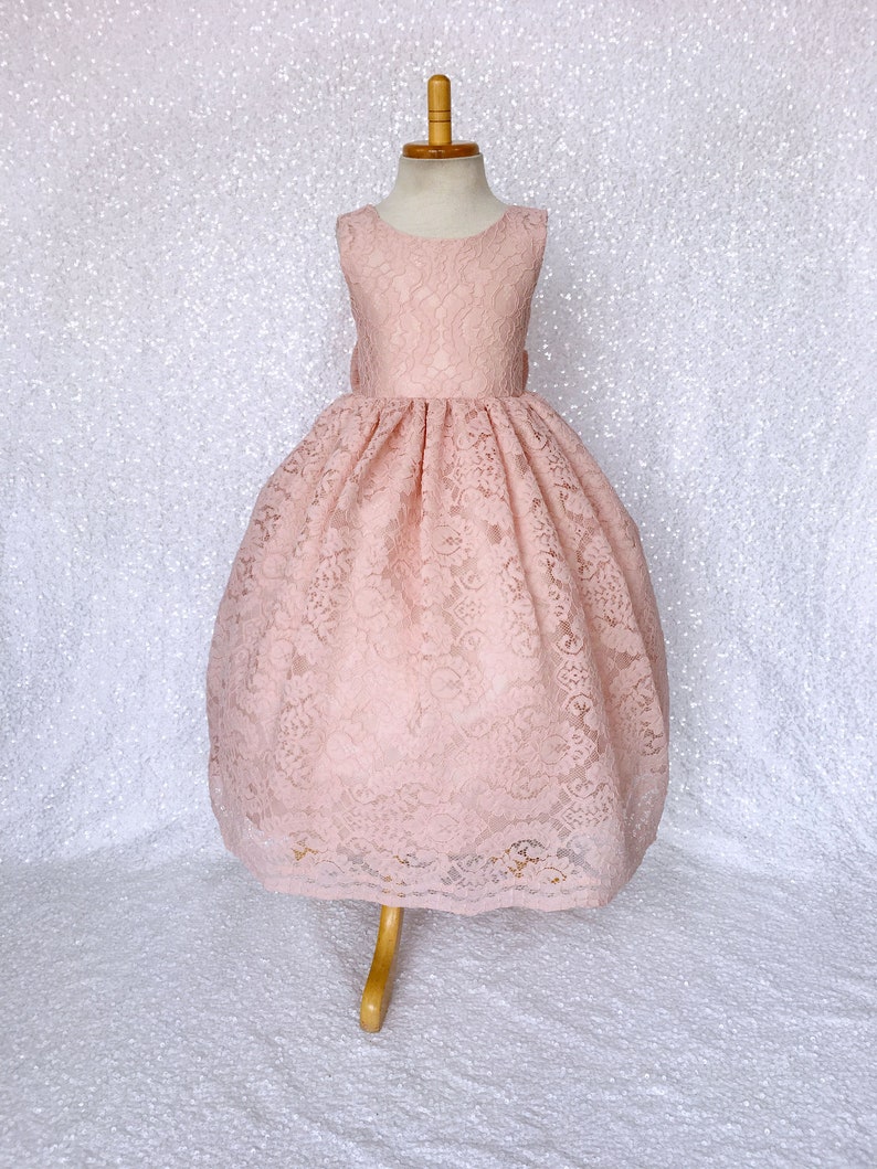 Rustic Chic Blush Pink Sleeveless French Lace V-Back Gown Bow | Etsy