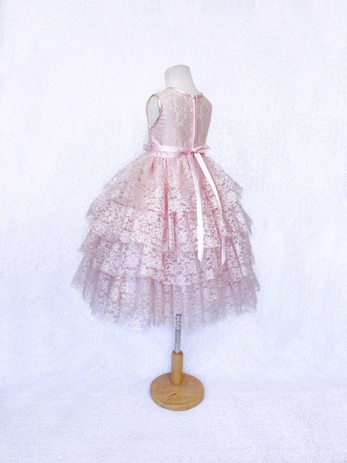 Blush Pink Lace Ruffle Dress Rhinestone Ribbon Toddler Junior - Etsy