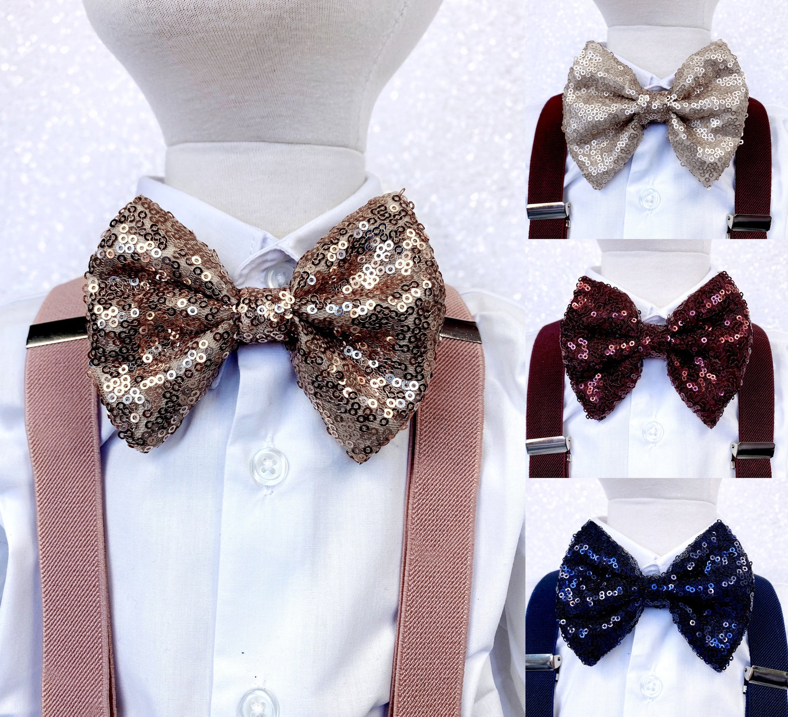Formal Mini Sequin Bow Ties Adult Child Rose Gold Navy - Etsy