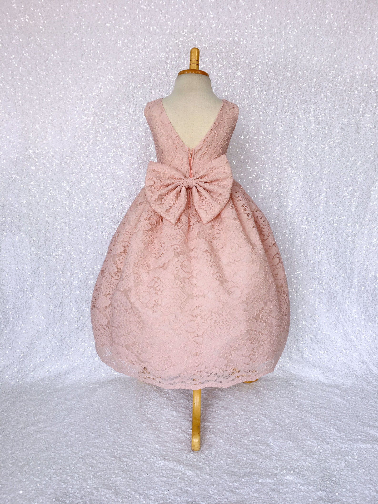Fancy Country Blush Pink French Lace Gown Bow Flower Girl - Etsy
