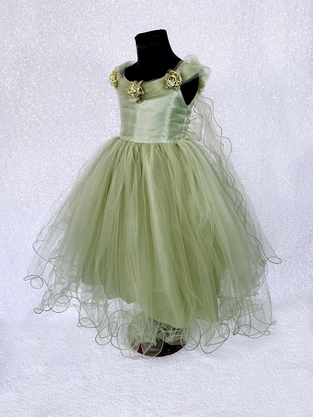 Sage Tulle Fairy Dress: Winged Flower Girl Party Gown - Etsy