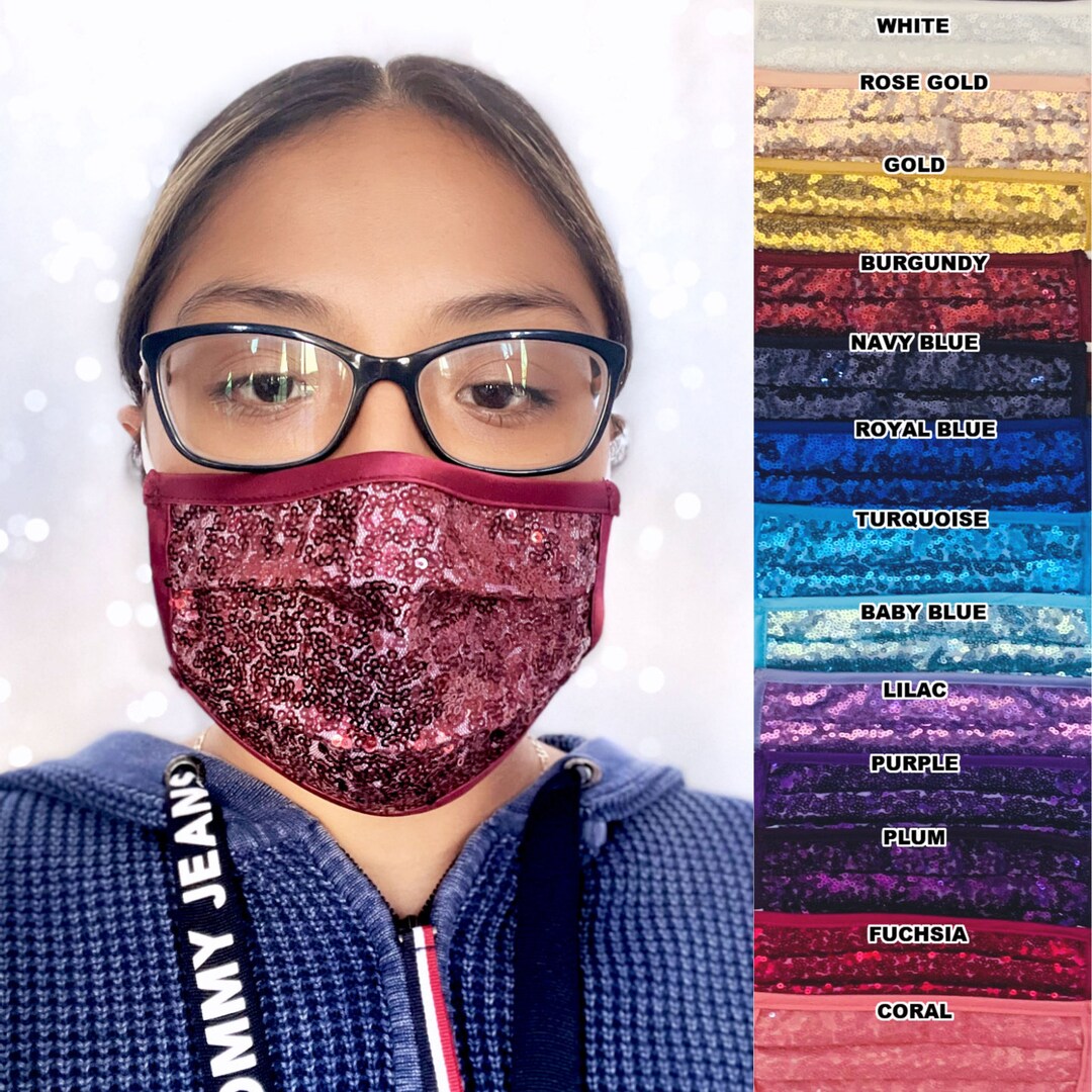 Gold Mini Sequence Face Mask Filter Washable Reusable Women Men Adult ...