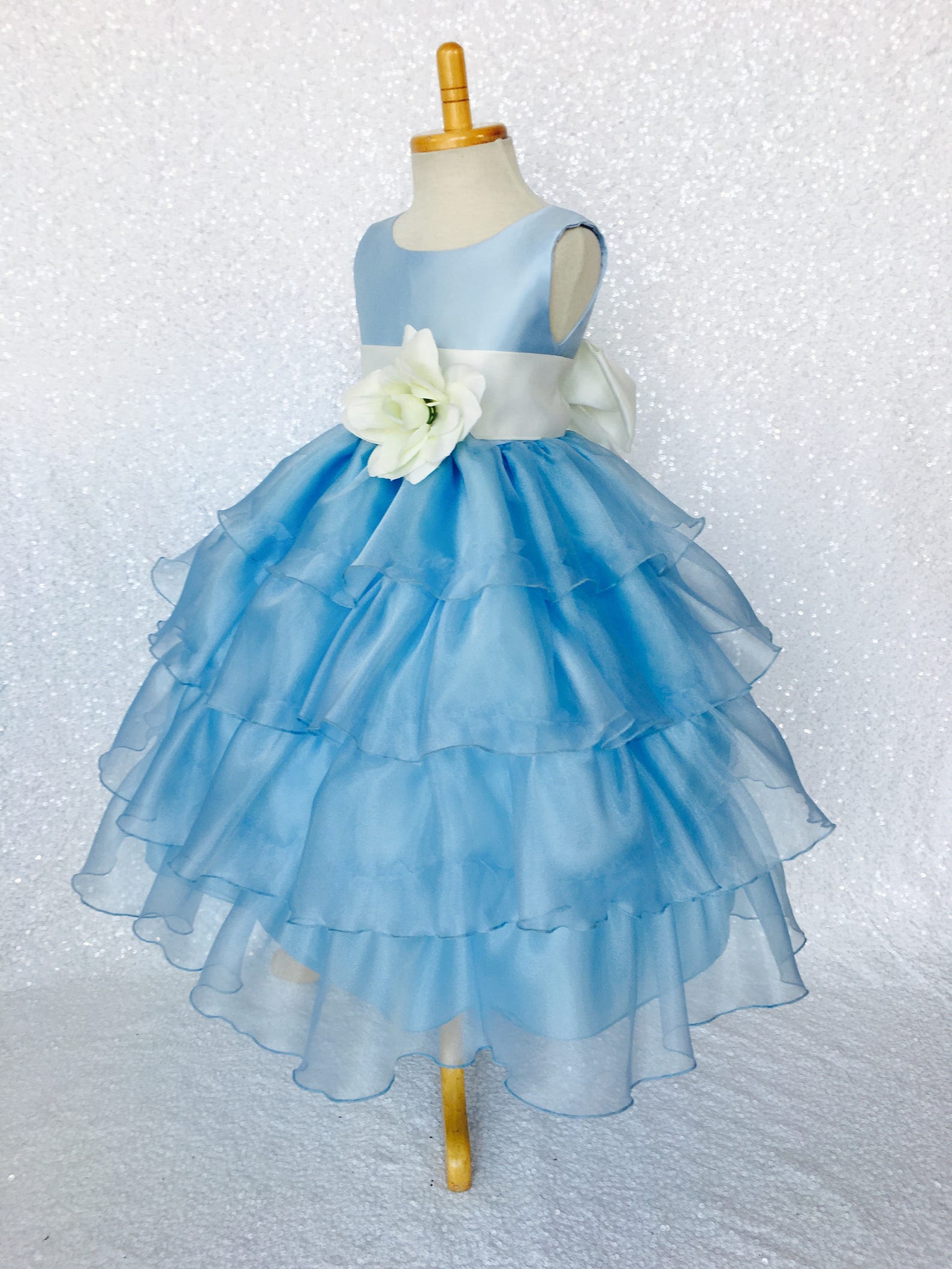 Baby Blue Organza Shabby Ruffle Dress Ivory Satin Sash Winter - Etsy