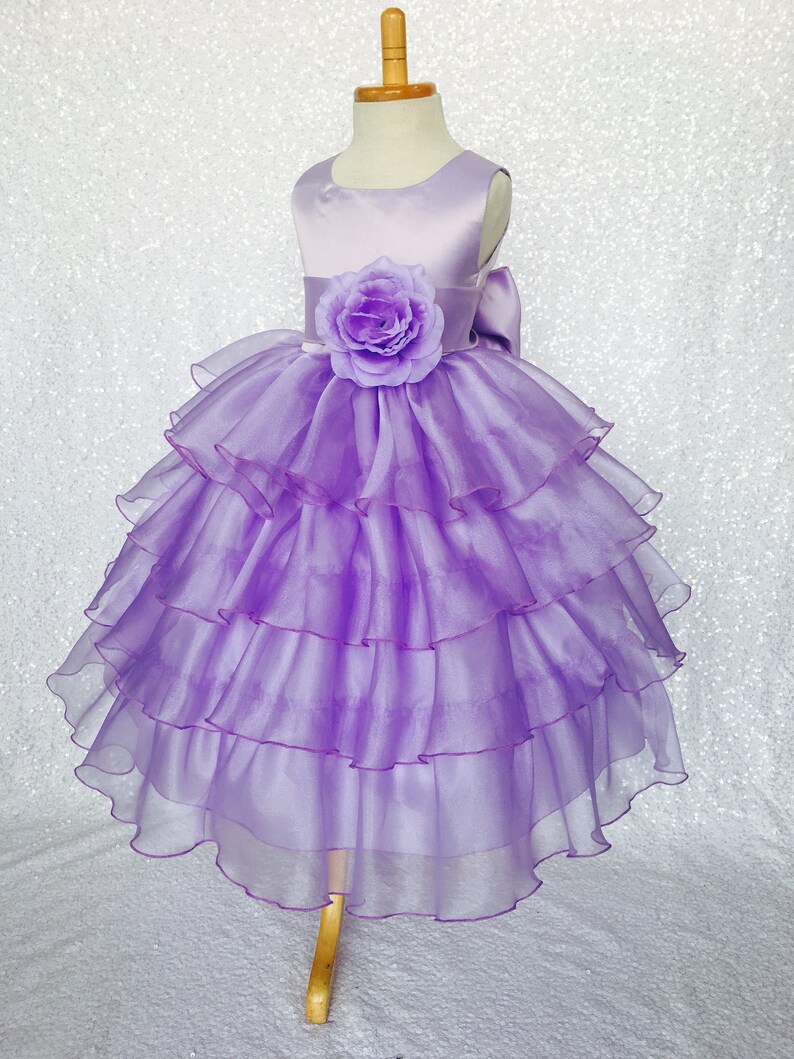Organza Ruffle Dress Lilac Satin Sash Flower Girl Gown Wedding | Etsy