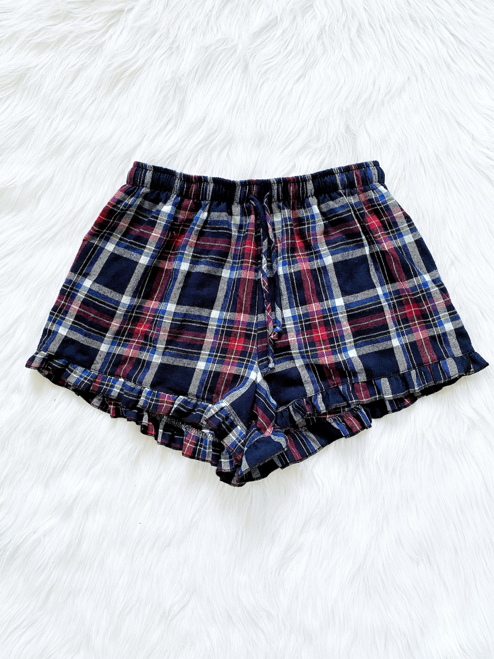 Adult Christmas Flannel Plaid Pajama Shorts: Ruffle Trimmed Cotton ...