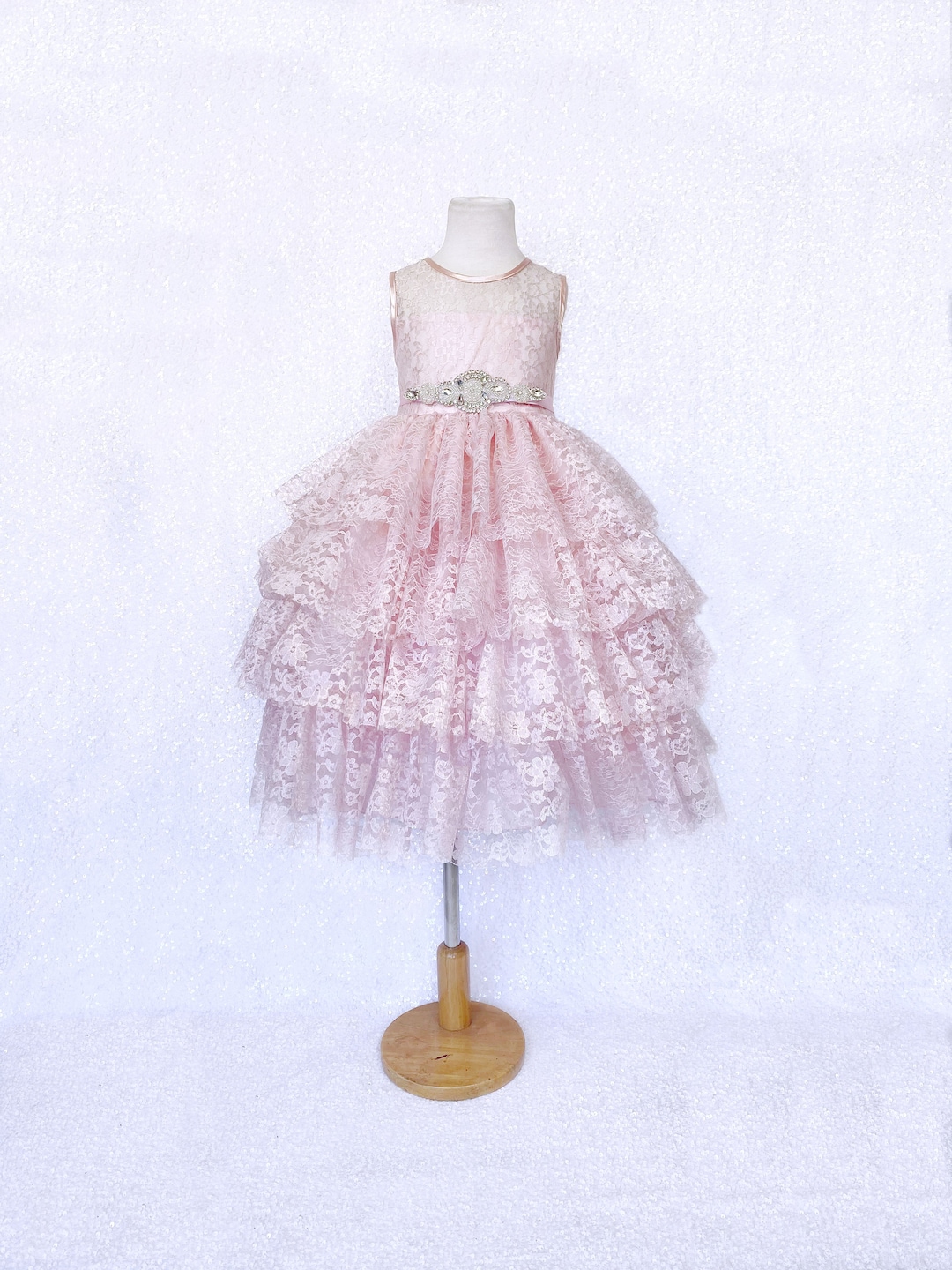 Blush Pink Lace Ruffle Dress Rhinestone Ribbon Toddler Junior - Etsy