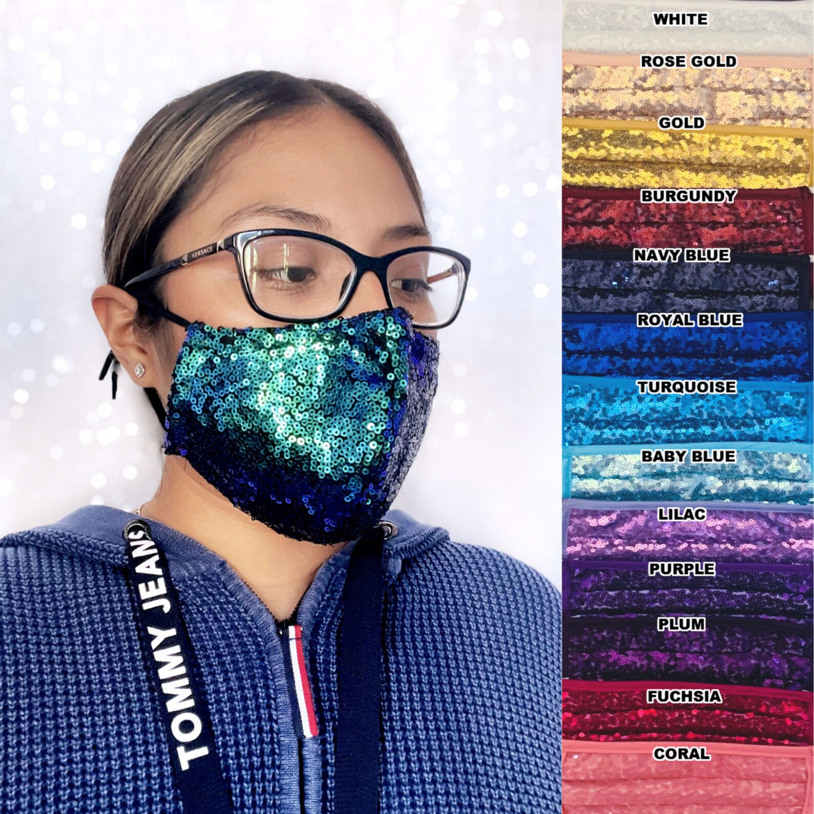 Navy Mini Sequence Face Mask Filtered Washable Reusable Adult | Etsy