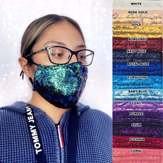 Navy Mini Sequence Face Mask Filtered Washable Reusable Adult | Etsy