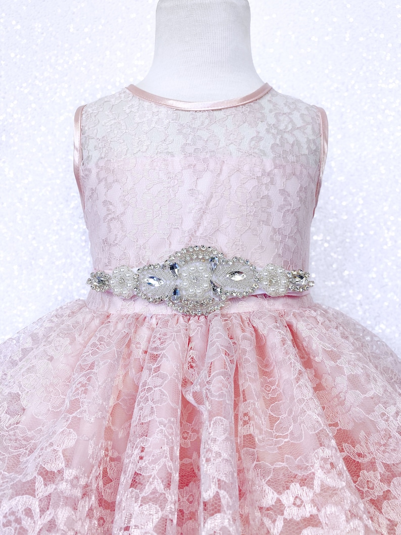 Blush Pink Lace Ruffle Dress Rhinestone Ribbon Toddler Junior - Etsy