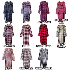 Adult Plaid Robes With Pockets and Hood Multi Colored Red Black White ...