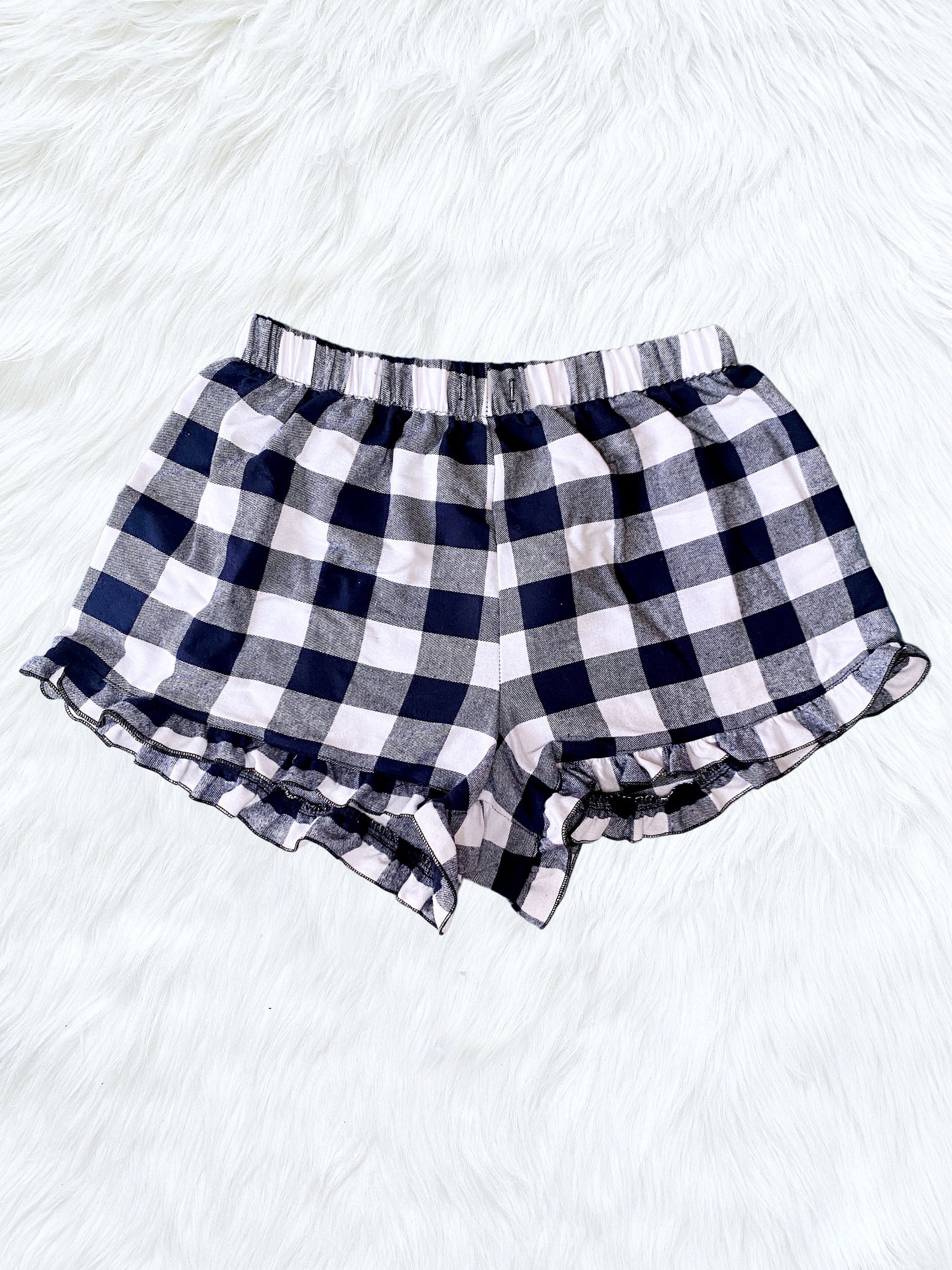 Adult Christmas Flannel Plaid Pajama Shorts: Ruffle Trimmed Cotton ...