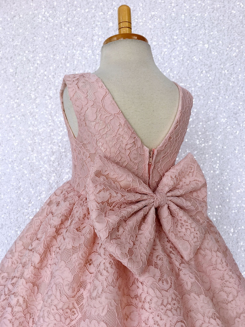 Rustic Chic Blush Pink Sleeveless French Lace V-Back Gown Bow | Etsy