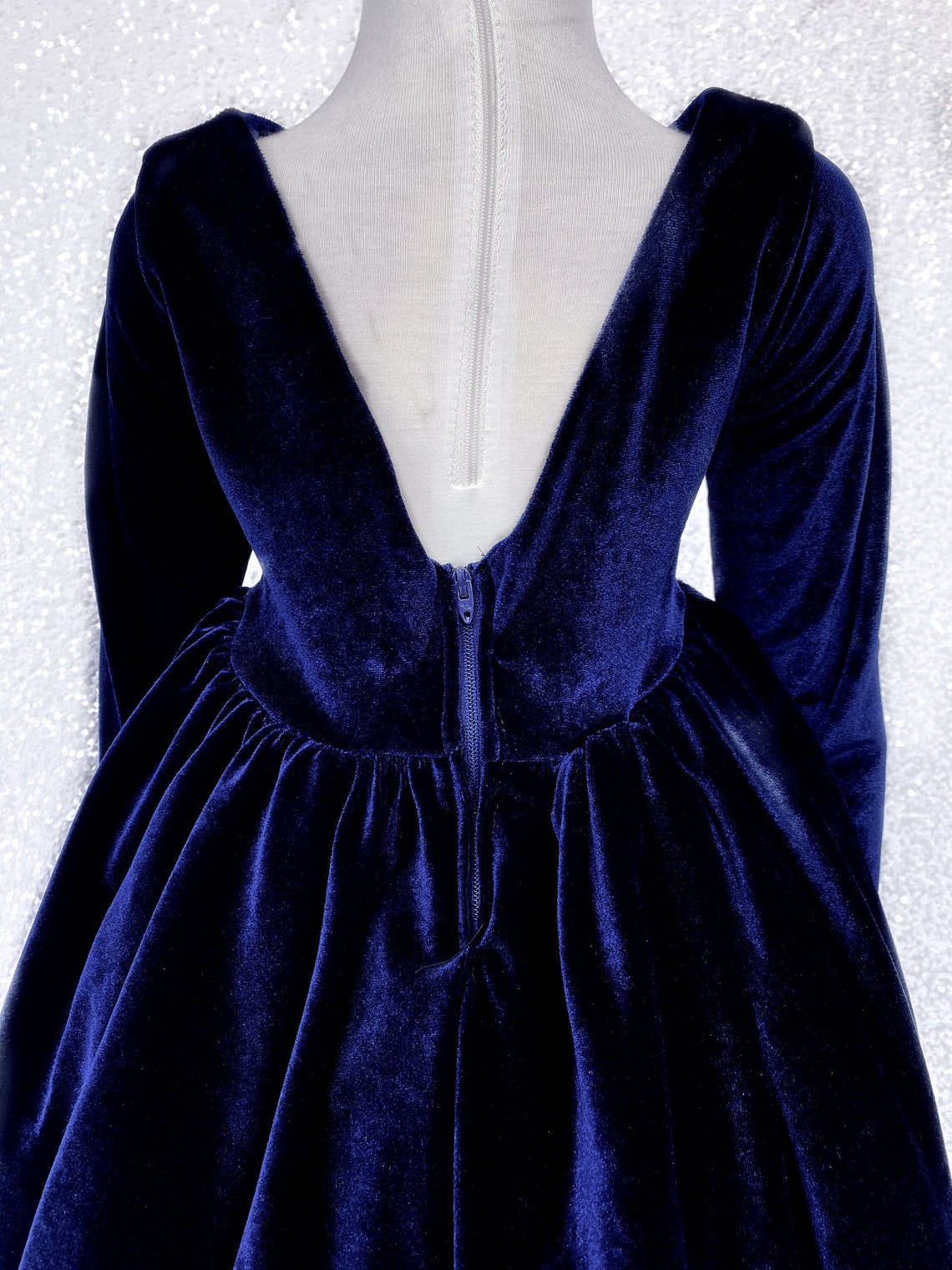 V-back Navy Blue Long Sleeve Velvet Dress Christmas Winter | Etsy