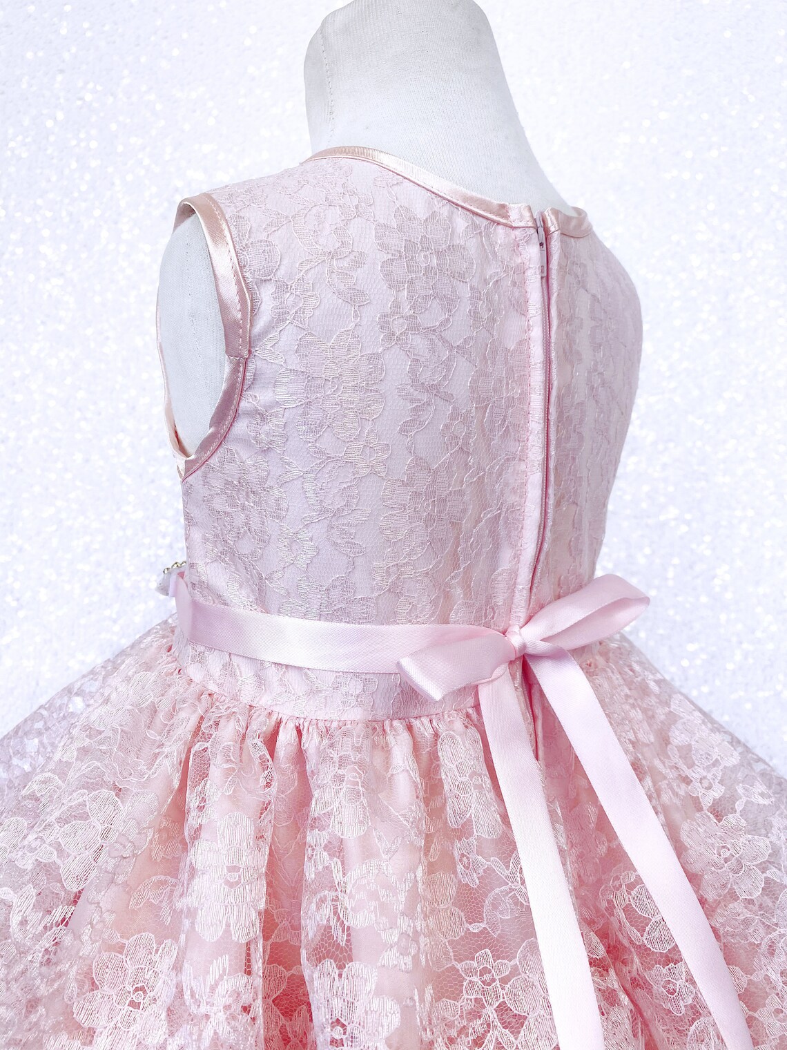 Blush Pink Lace Ruffle Dress Rhinestone Ribbon Toddler Junior - Etsy