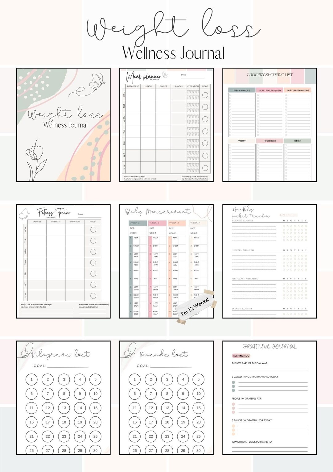Wellness and Weight Loss Journal, Weight Loss Tracker, Fitness Tracker ...