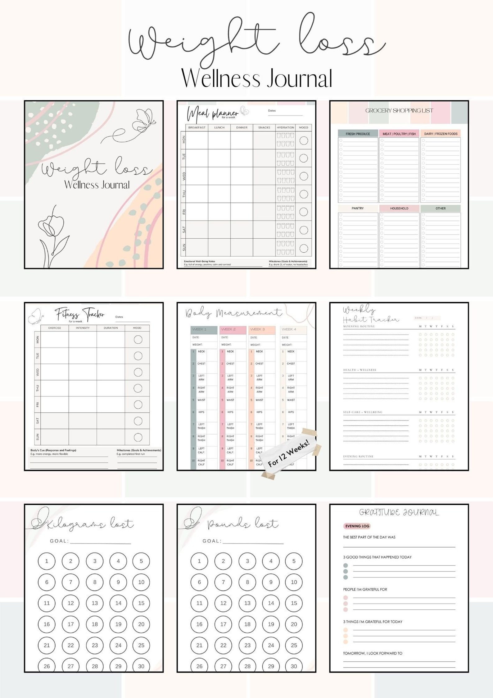 Wellness and Weight Loss Journal, Weight Loss Tracker, Fitness Tracker ...