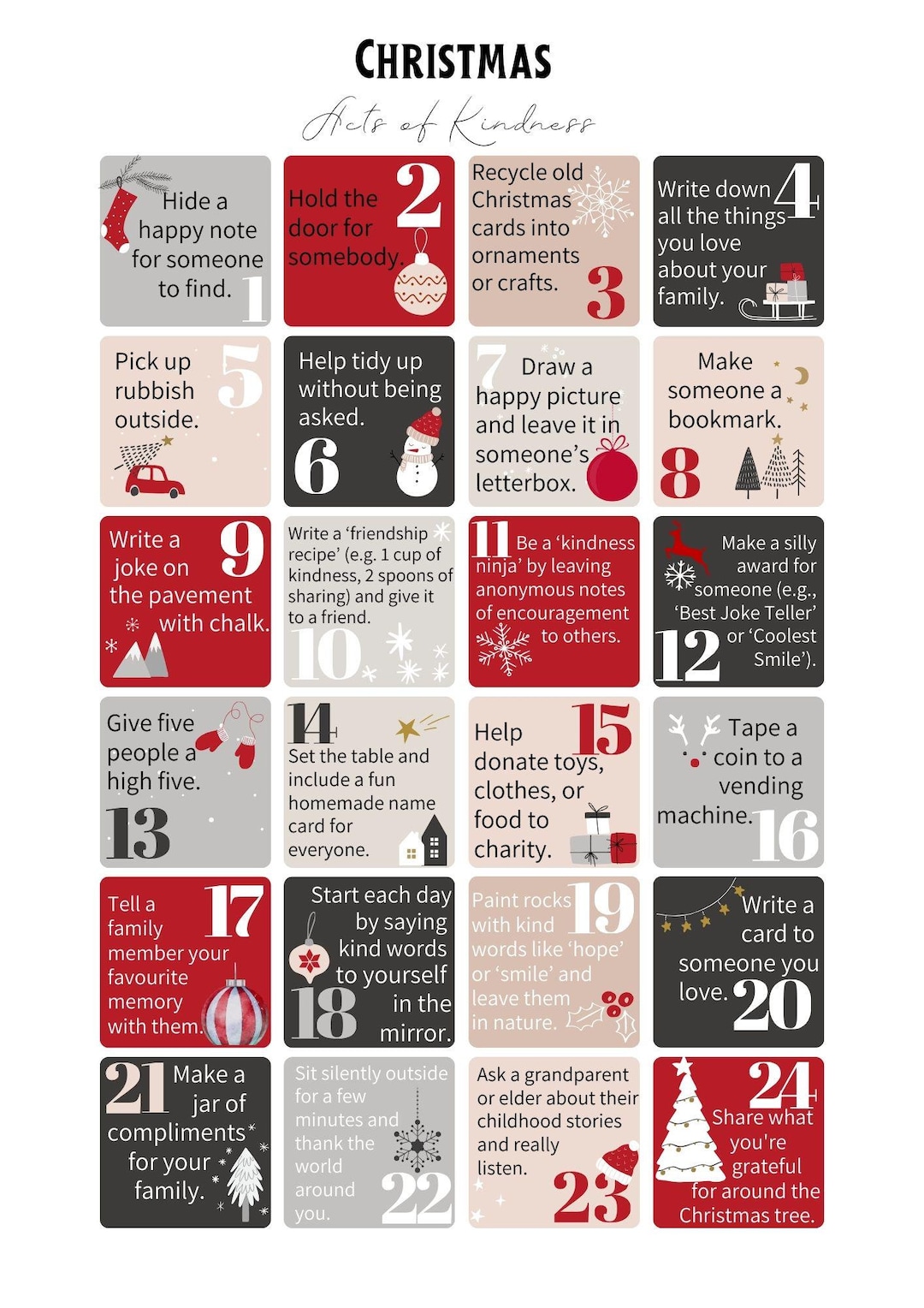 Kids Advent/christmas Acts of Kindness - Etsy