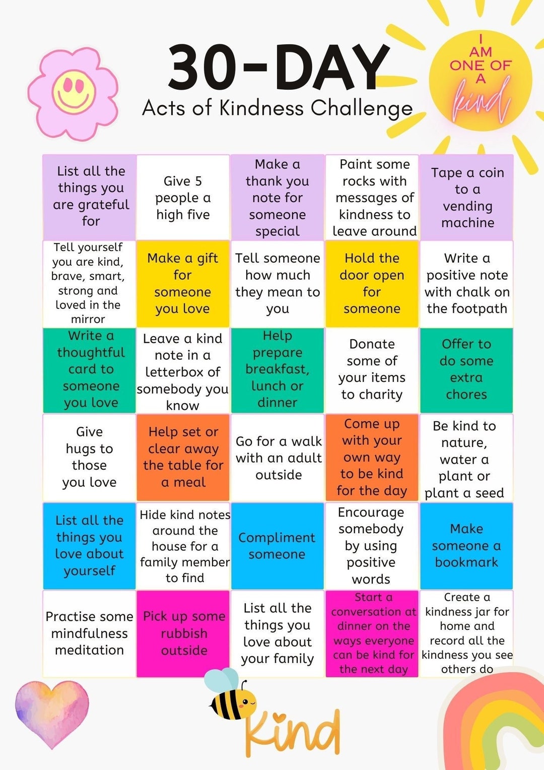 30 Day Acts of Kindness Challenge, Kids Act of Kindness, Digital Acts ...