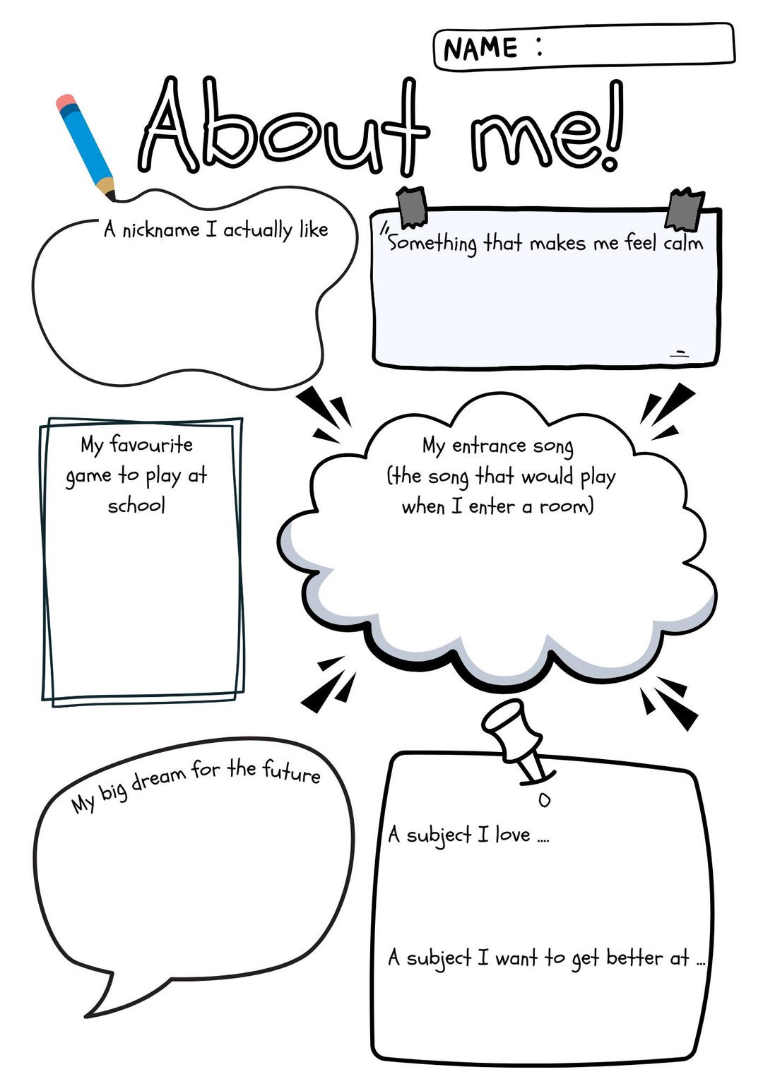 All About Me Worksheet for New Students | Getting to Know You Activity ...