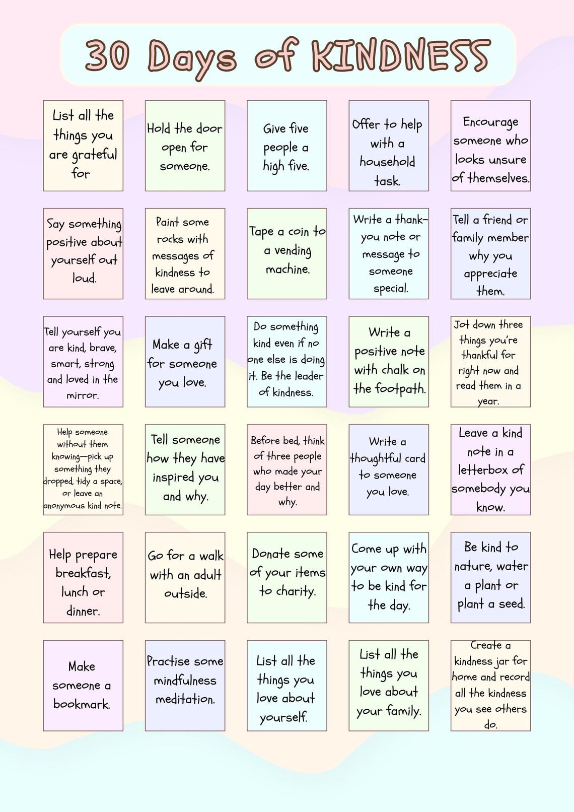 30 Day Acts of Kindness Challenge, Kids Act of Kindness, Digital Acts ...