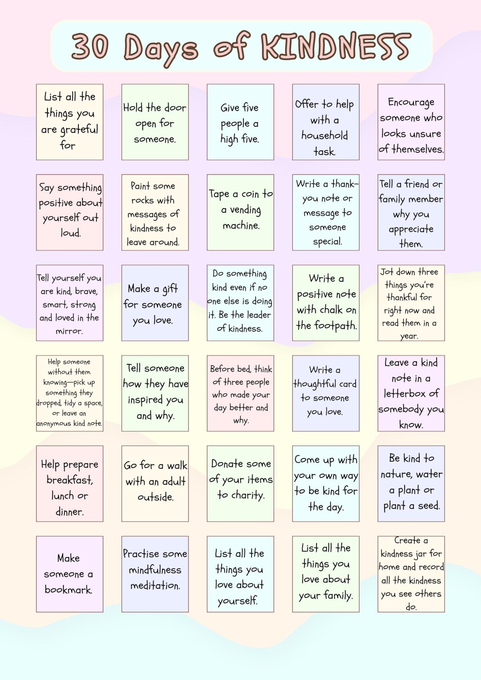 30 Day Acts of Kindness Challenge, Kids Act of Kindness, Digital Acts ...