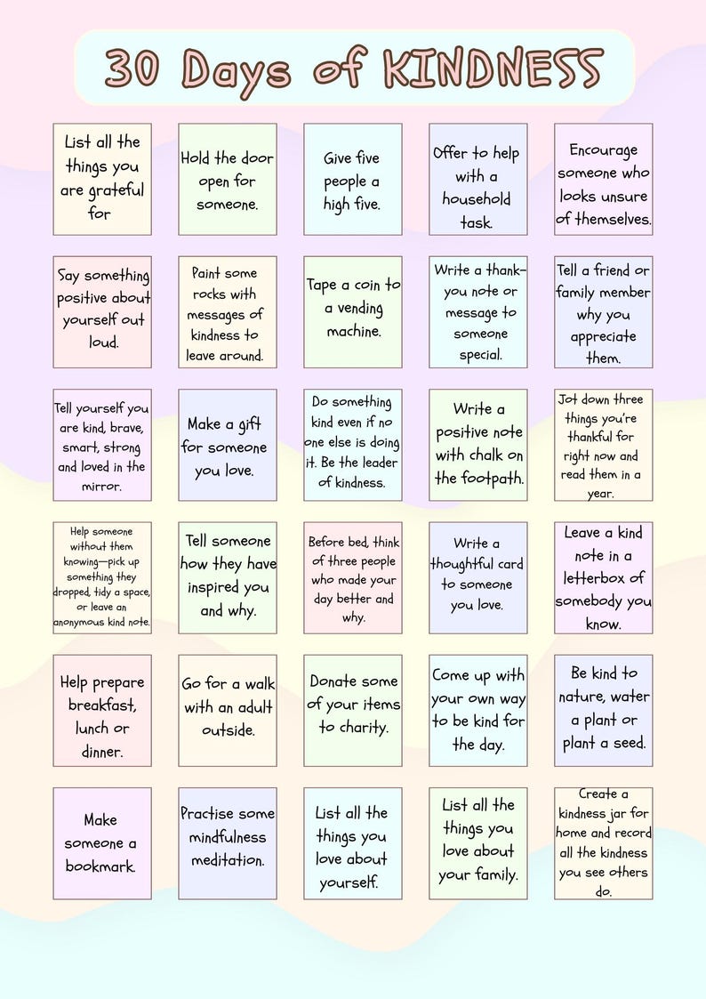 30 Day Acts of Kindness Challenge, Kids Act of Kindness, Digital Acts ...