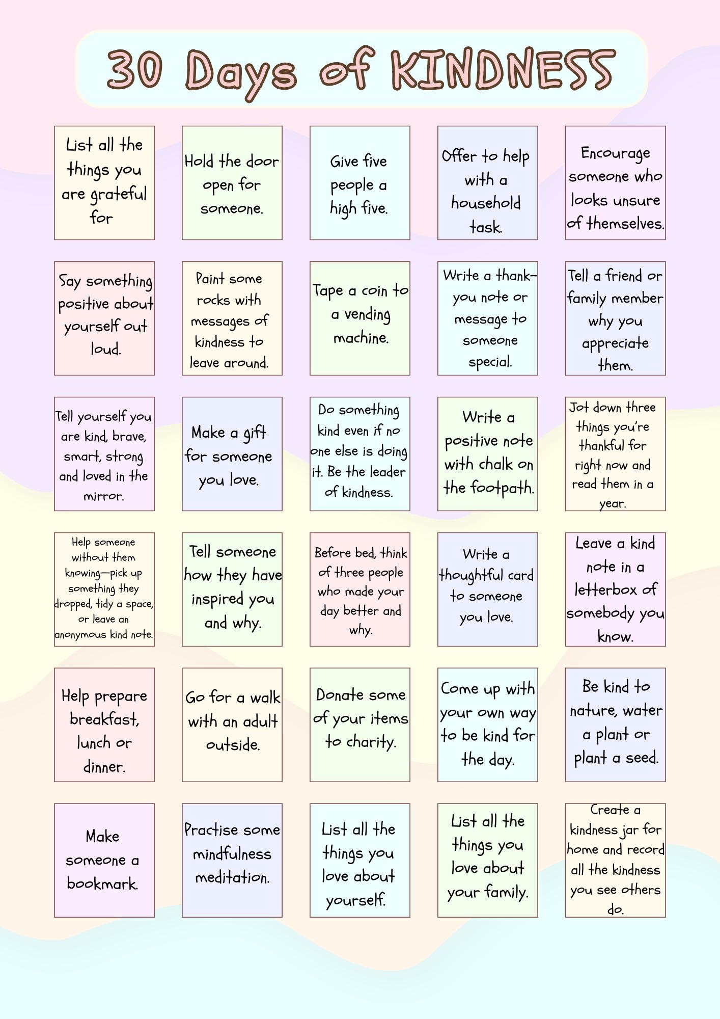 30 Day Acts of Kindness Challenge, Kids Act of Kindness, Digital Acts ...
