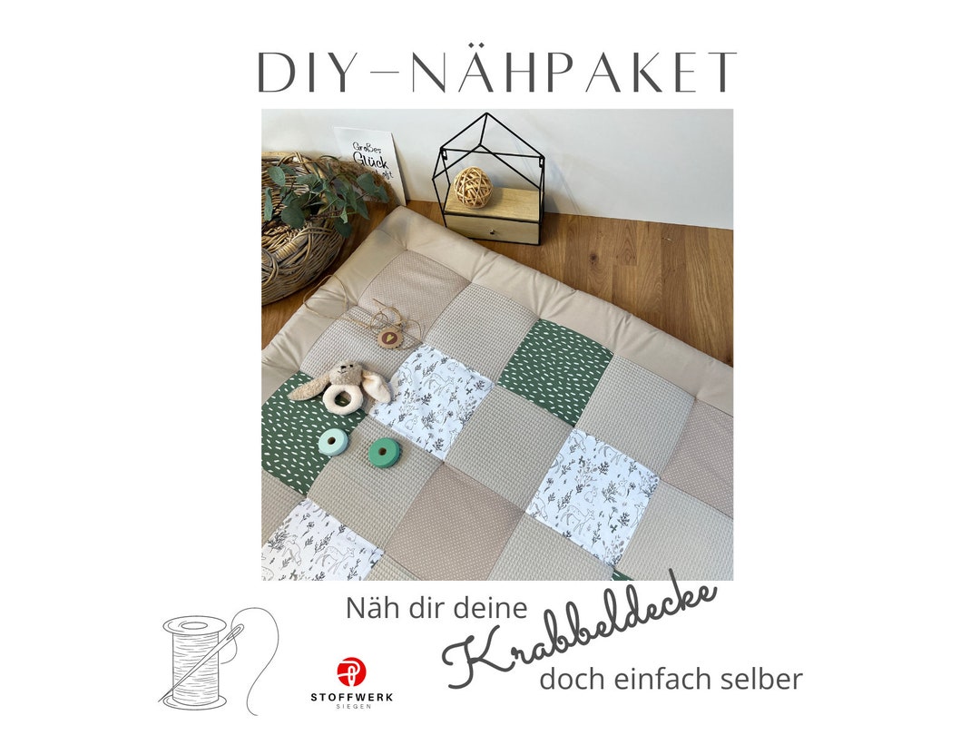 Nähpaket Patchworkdecke DIY Waffelpiqué Krabbeldecke Patchwork Stoffe babydecke Waldfreunde ...