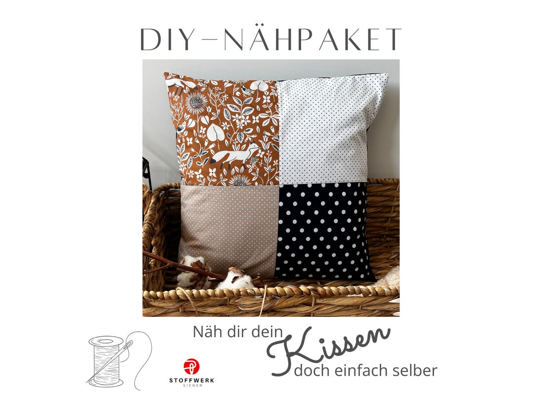 Nähpaket * Kissen nähen * DIY * Kissen * Patchwork Stoffe * Patchworkstoffe * Fuchs Rost Blau ...
