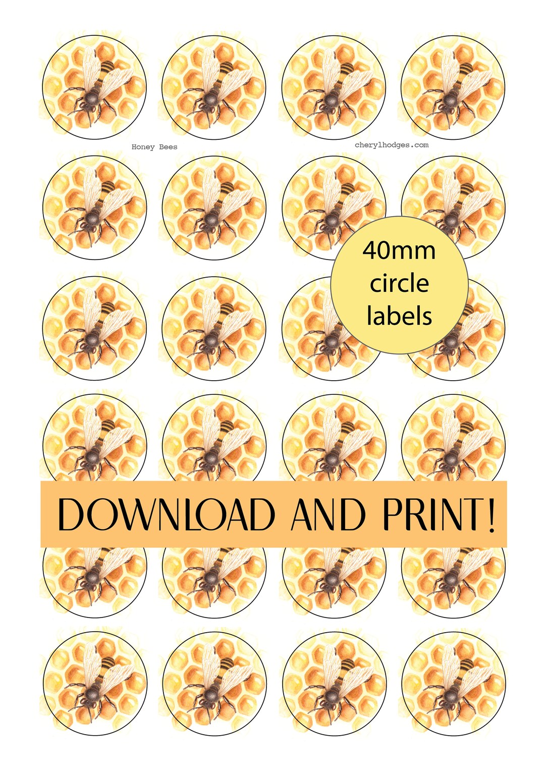Honey Bee Printable DIGITAL Stickers, Bee on Honeycomb Painting Labels ...