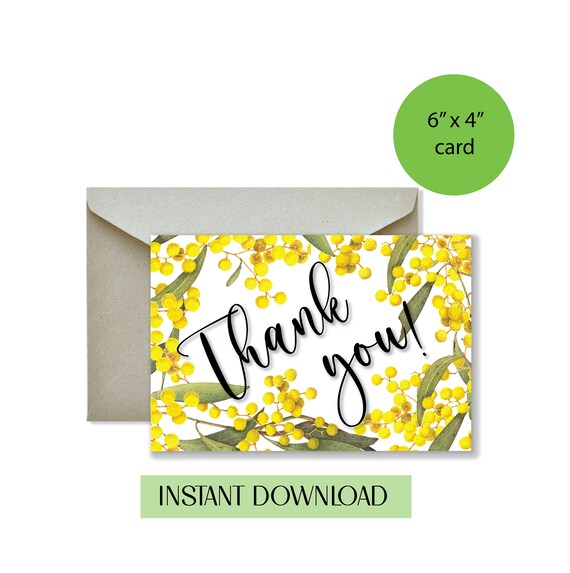 Wattle Thank You Card Printable Australian Greeting Card - Etsy Australia