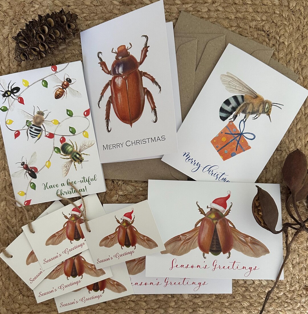 Australian Insect Christmas Card Set – Native Bee & Beetle, Gift Tags ...