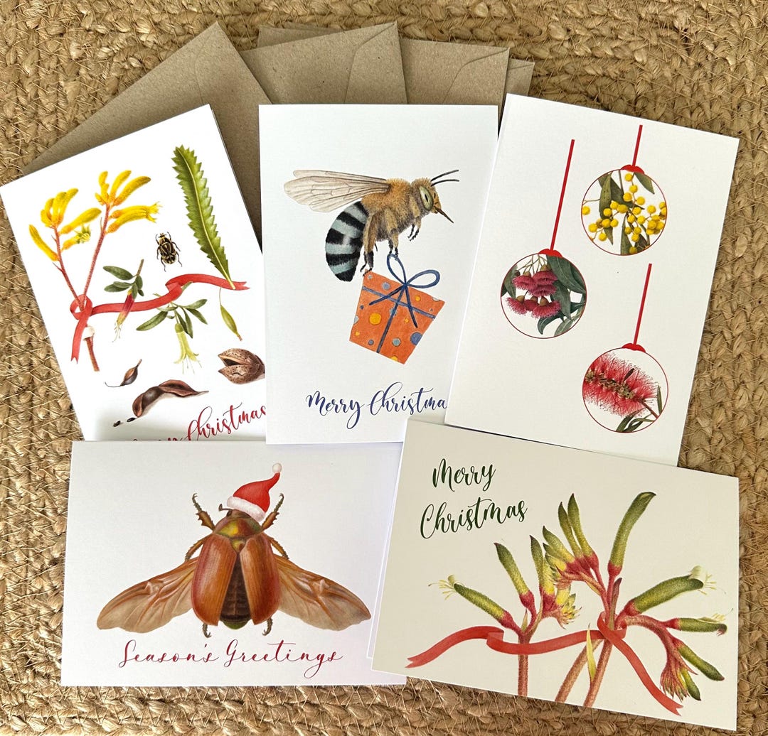 Christmas Card Set - Australian Native Plants and Insects, Set of 5 ...