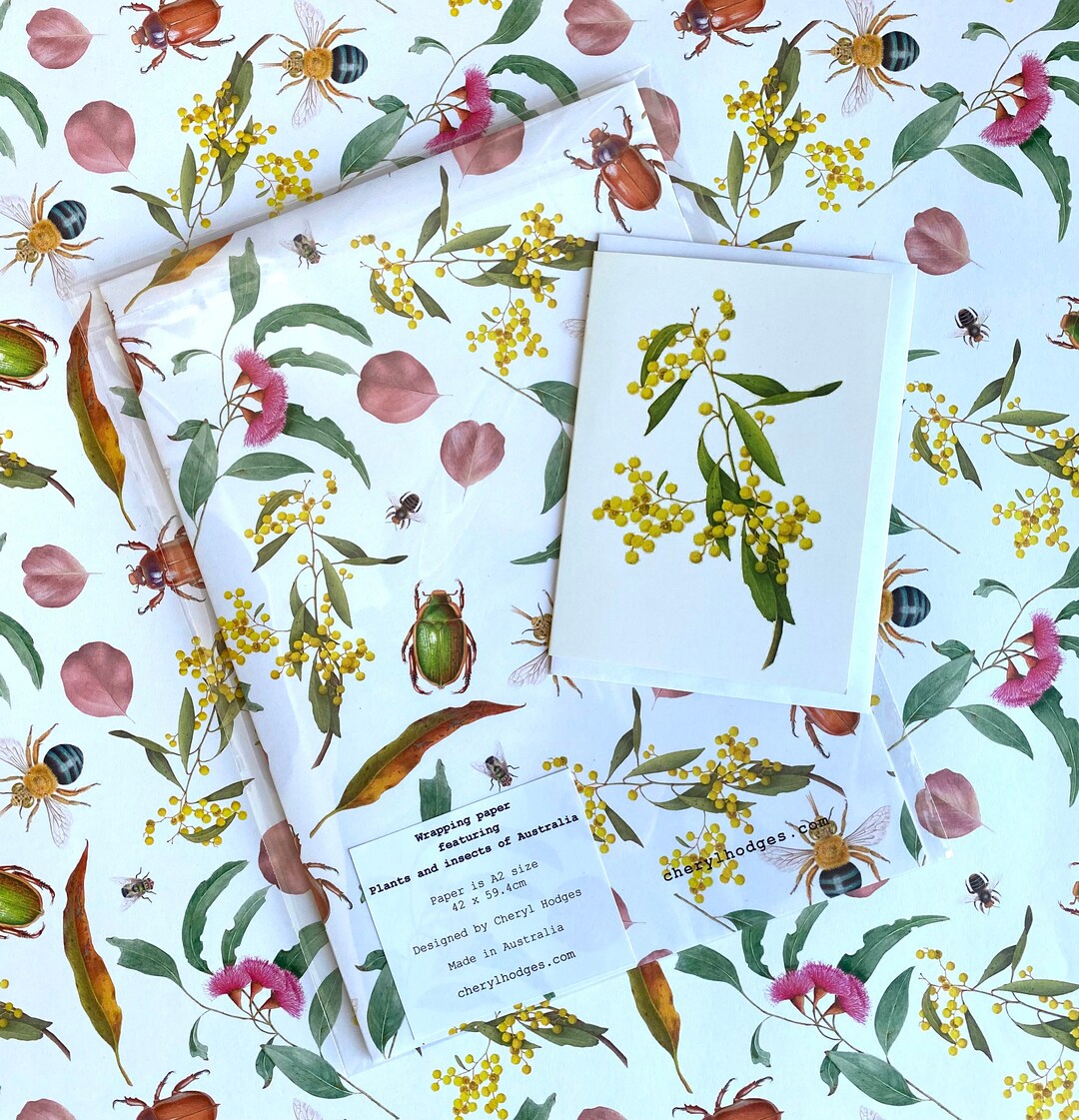 Australian Native Flora & Insect Wrapping Paper Card Set – Golden ...