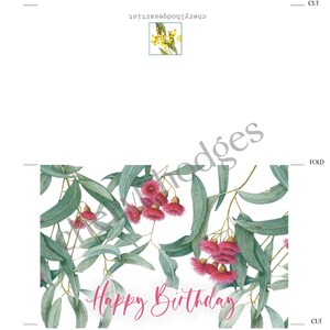 Happy Birthday Printable Card, Eucalyptus, Red Flowering Gum, Digital ...