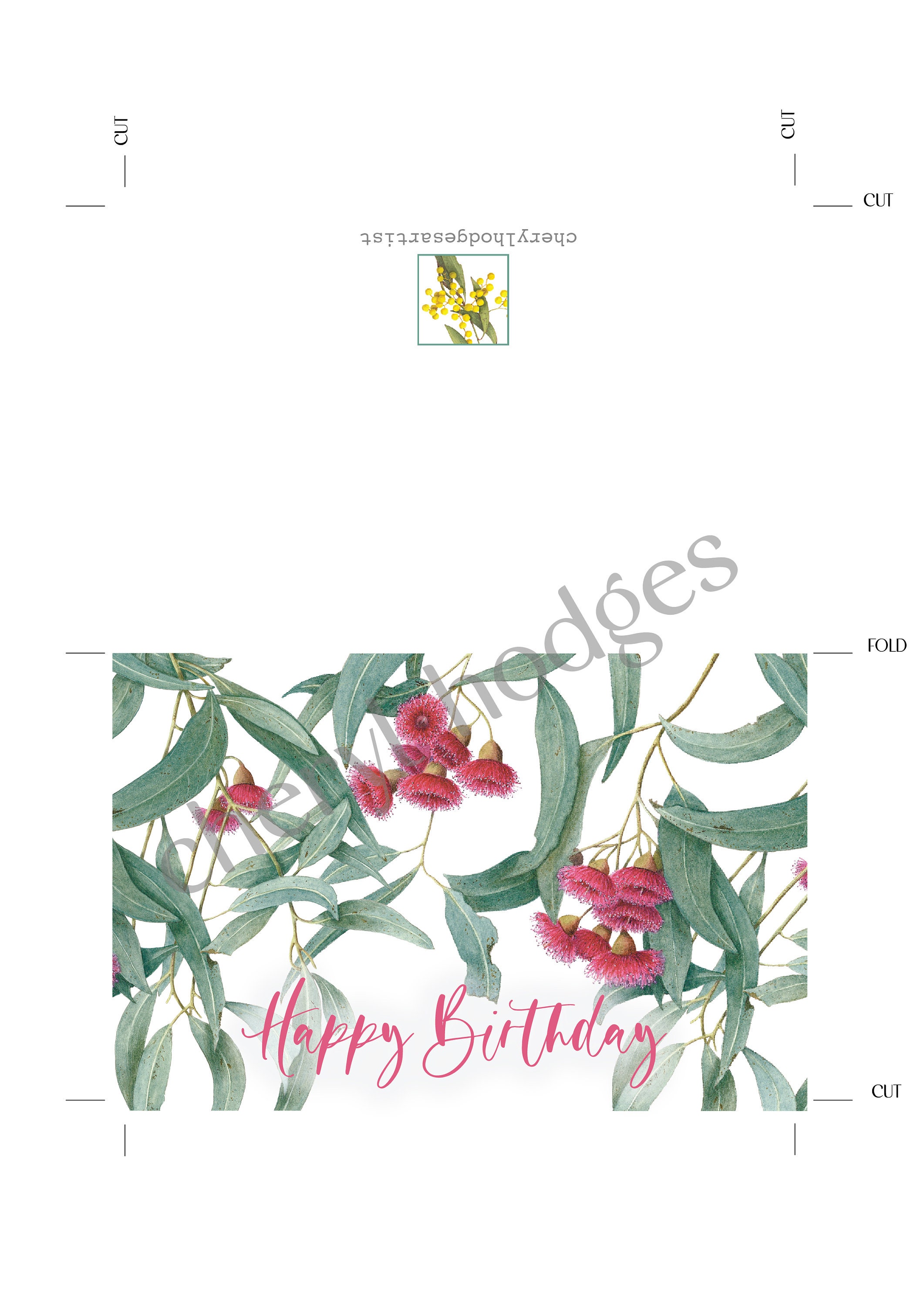 Happy Birthday Printable Card, Eucalyptus, Red Flowering Gum, Digital ...