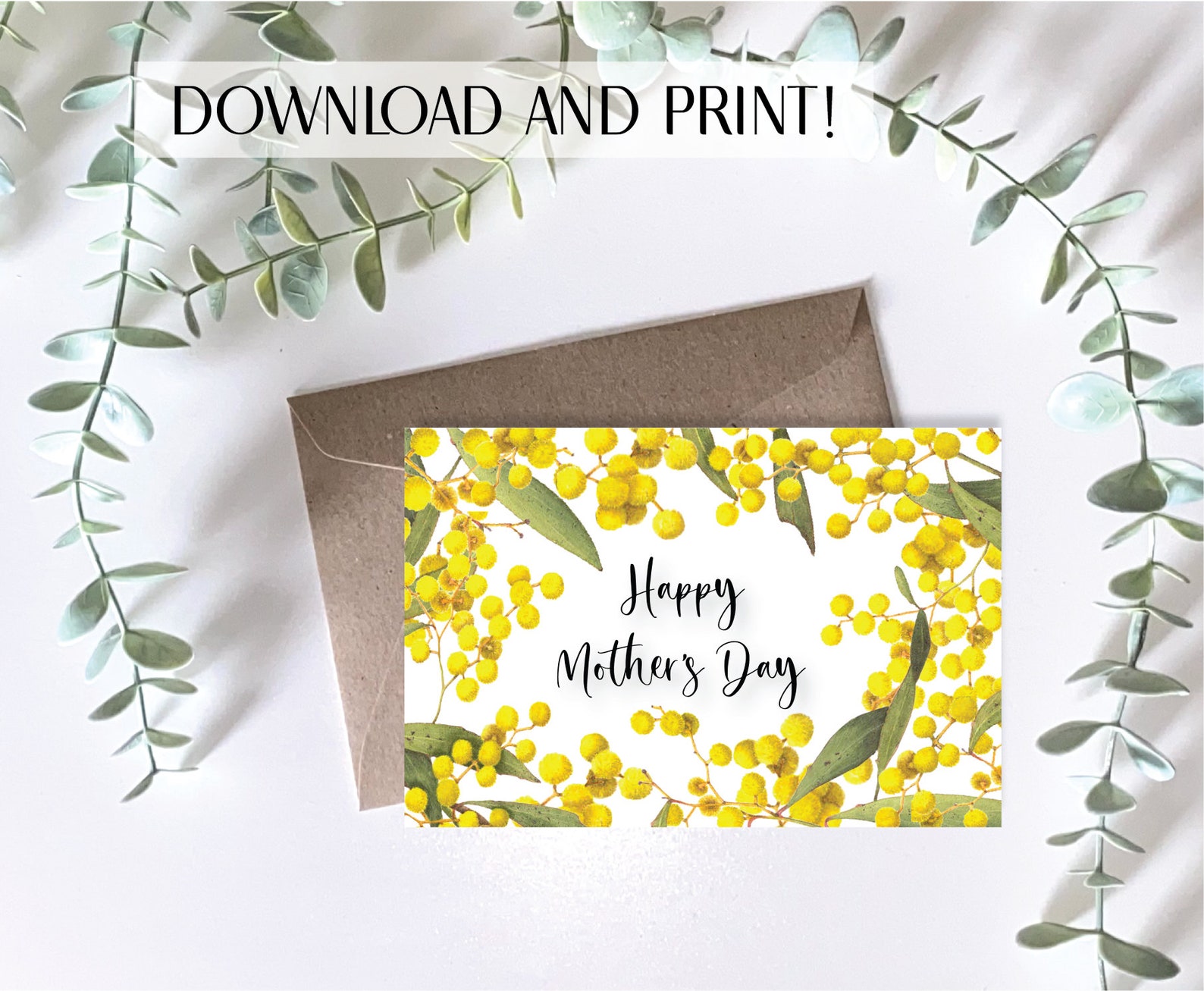 Mothers Day Wattle Printable Card, Australian Mothers Day Card Wattle ...