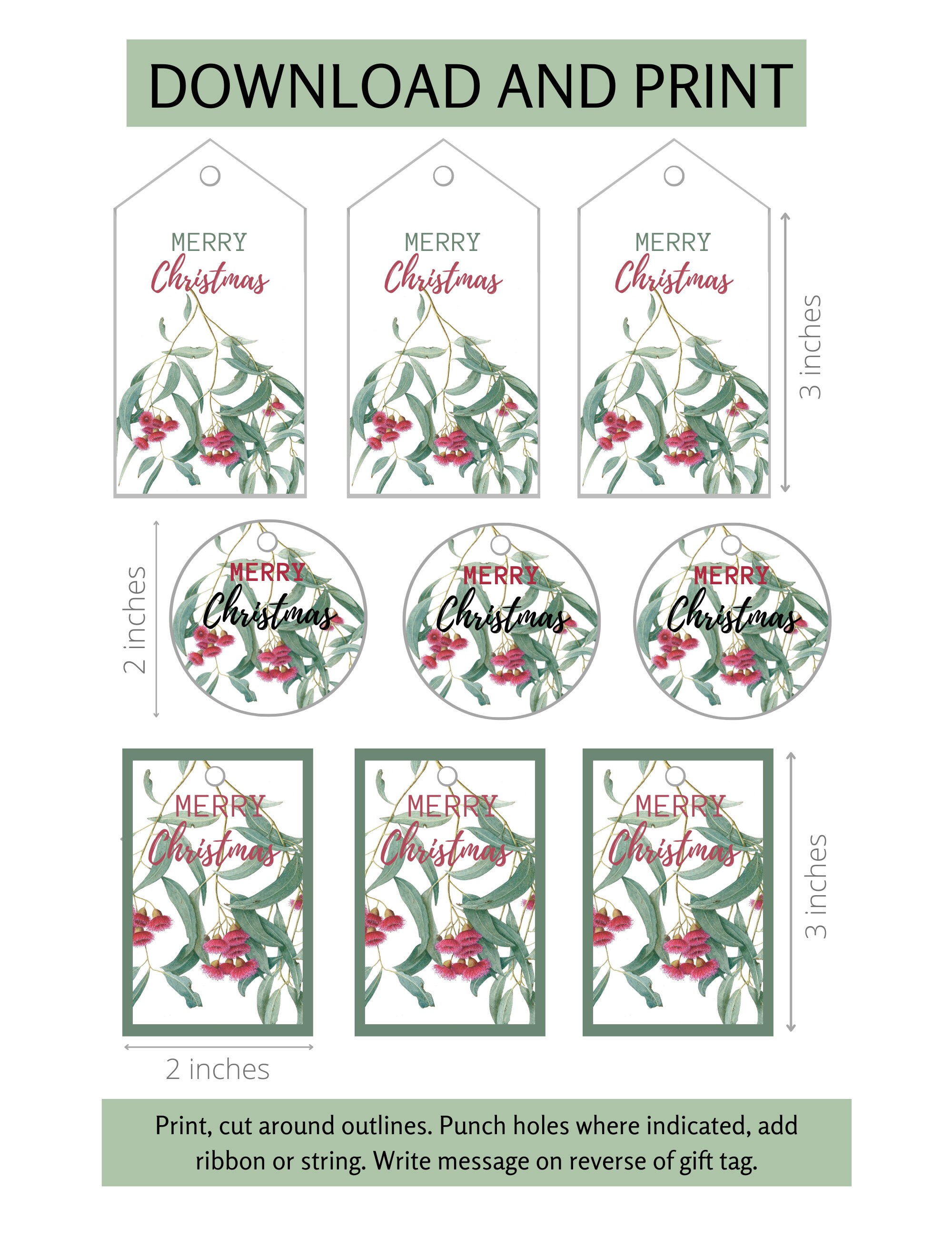 Australian Eucalyptus Christmas Gift Tags, Printable Floral Tags ...