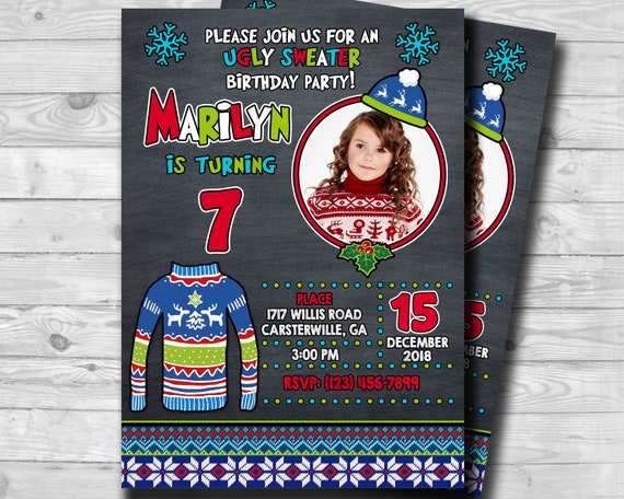 Ugly Sweater Birthday Invitation Christmas Birthday Party Etsy