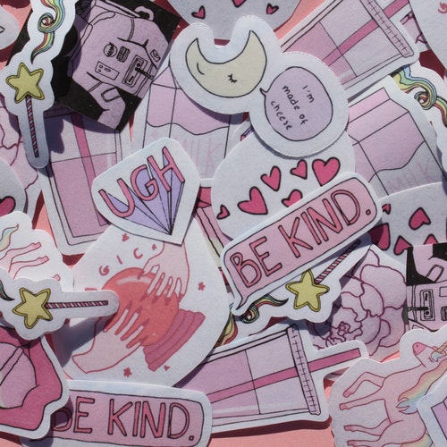 46pcs Kawaii Pink Sticker Set Cute Girl Pink Stickers Cute | Etsy