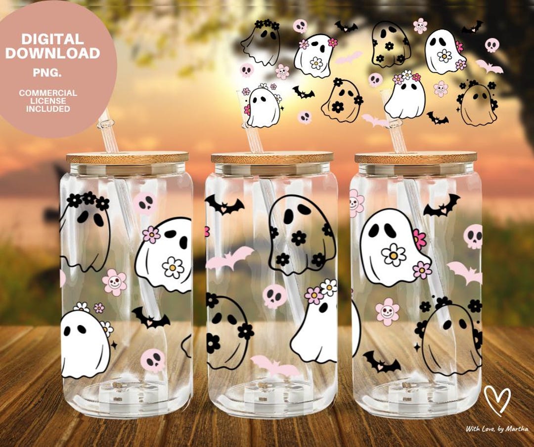 Cute Pink and White Ghosts Png Wrap, Flower Ghosts Wrap, Flower ...