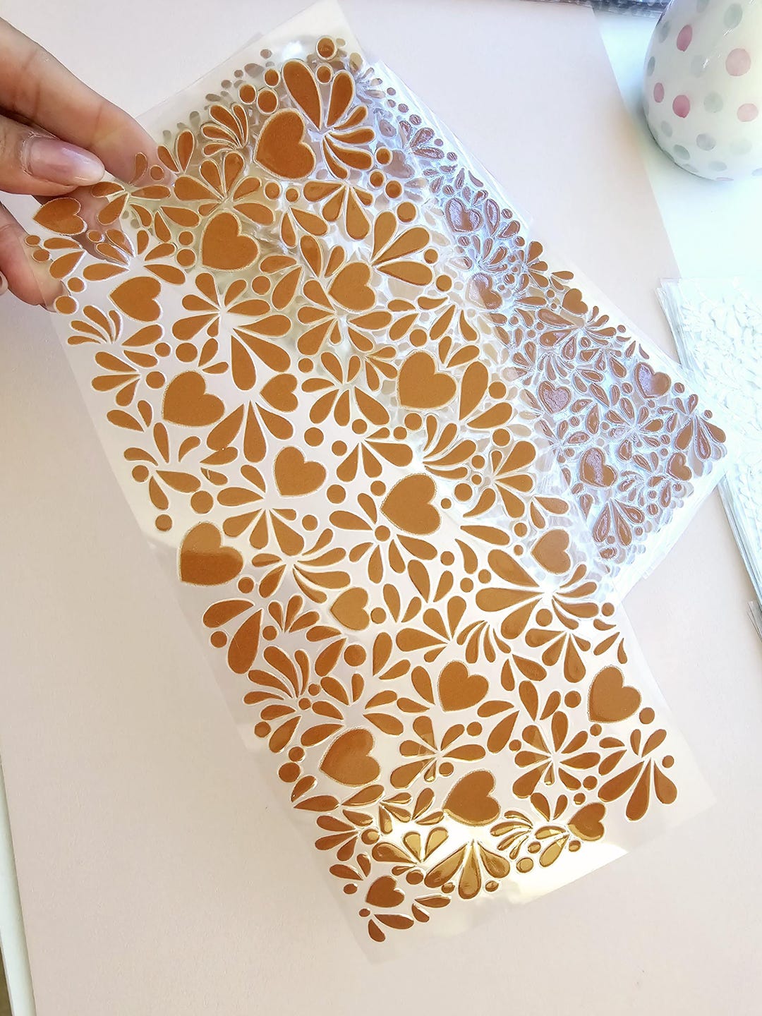 Mexican Hearts Talavera UVDTF Wrap, Brown Barro Pattern Wrap, Mexican ...